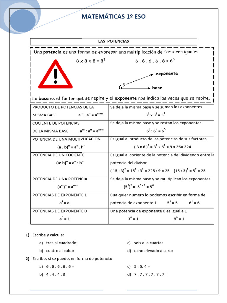 11.Potencias y Raices | PDF | Exponenciación | Raíz cuadrada