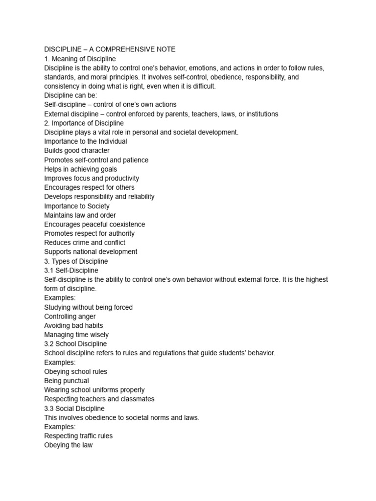 Discipline - A Comprehensive Note | PDF | Disciplines | Behavioural ...
