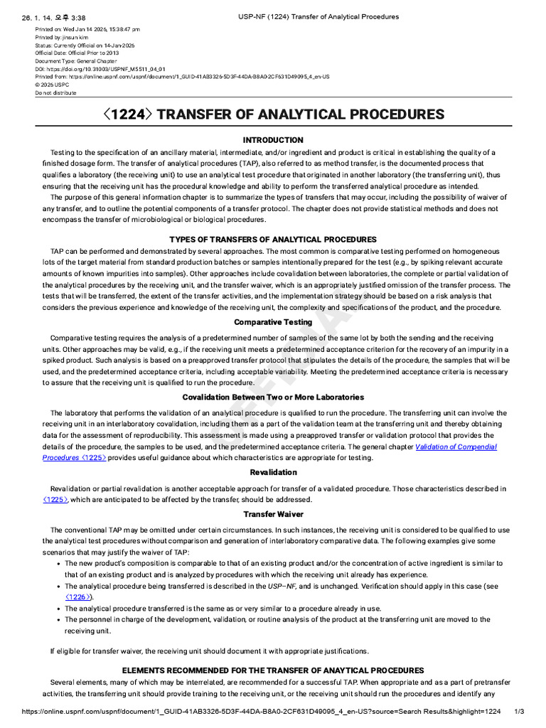 Transfer of Analytical Procedures Guide | PDF | Verification And ...