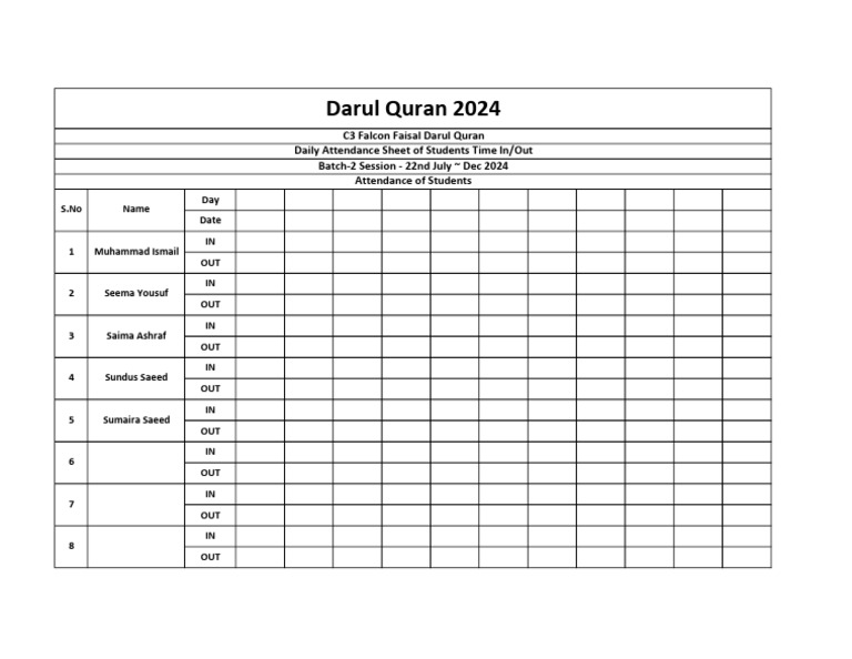 Daily Student Attendance Sheet 2024 | PDF