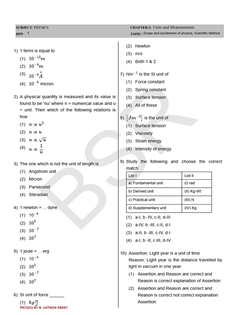 Units & Measurements DPP | PDF | Physical Quantities | Quantity