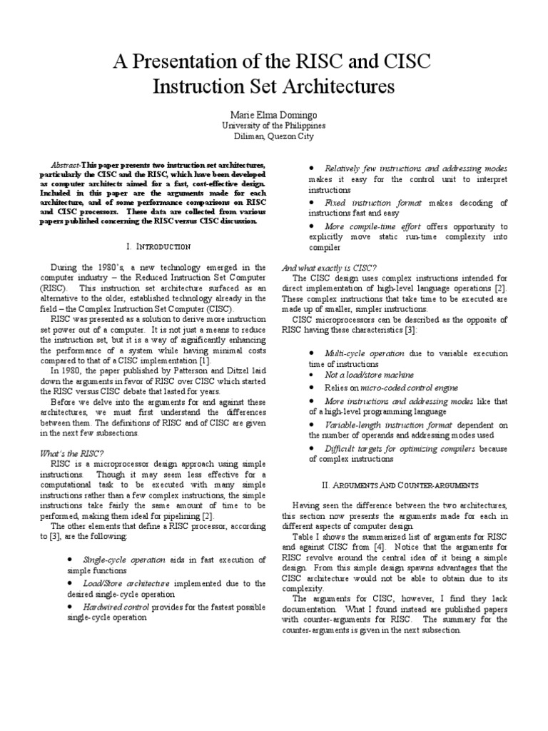Risc And Cisc Pdf Microprocessor Computer Architecture 