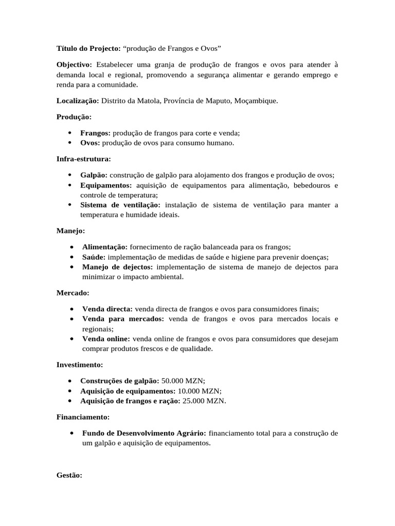 Título do Projecto criacao de frangos e ovos | PDF | Agricultura ...