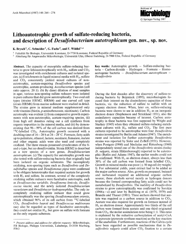 Lithoautotrophic Growth of Sulfate-reducing Bacteria, And Description ...