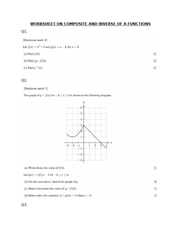 Worksheet On Composite and Inverse of A Functions | PDF