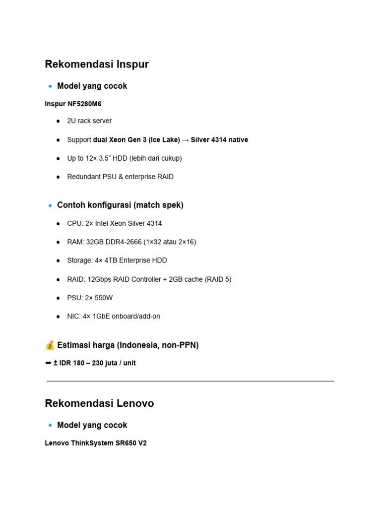 Spek Inspur Dan Lenovo | PDF