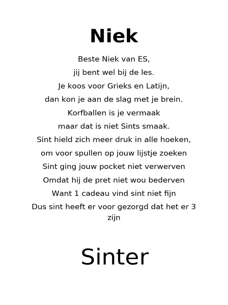 Gedicht Sinterklaas 2024 School | PDF