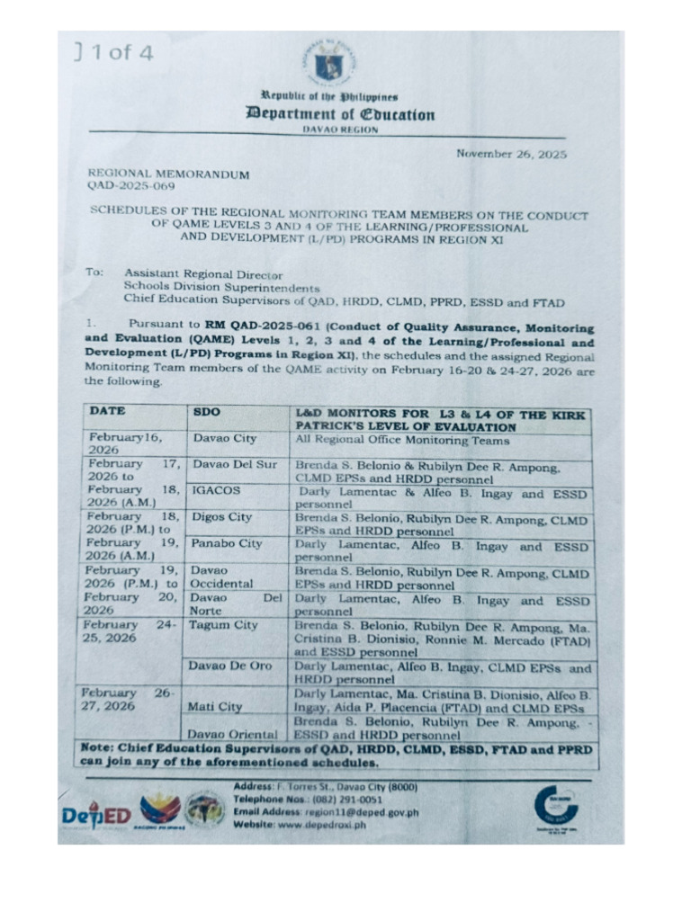 Regional QAME Schedule | PDF