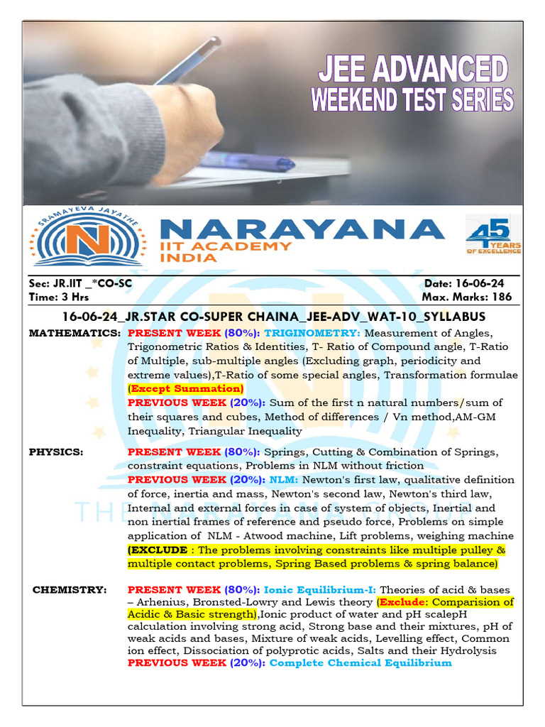 16-06-24 Jr.iit Star Co-sc(Model-A) Jee Adv 2019(P-i) Wat-10 Qp | PDF | Ph | Acid
