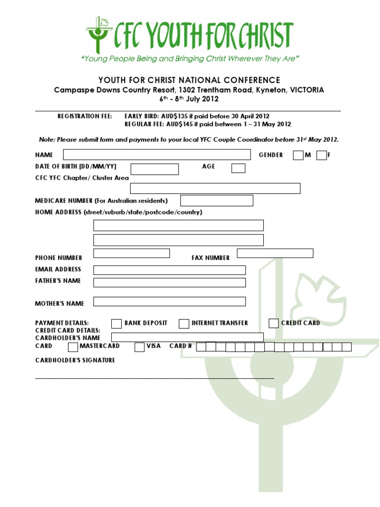 Cfc-Yfc Ycon Registration Form | PDF | Credit Card | Services (Economics)