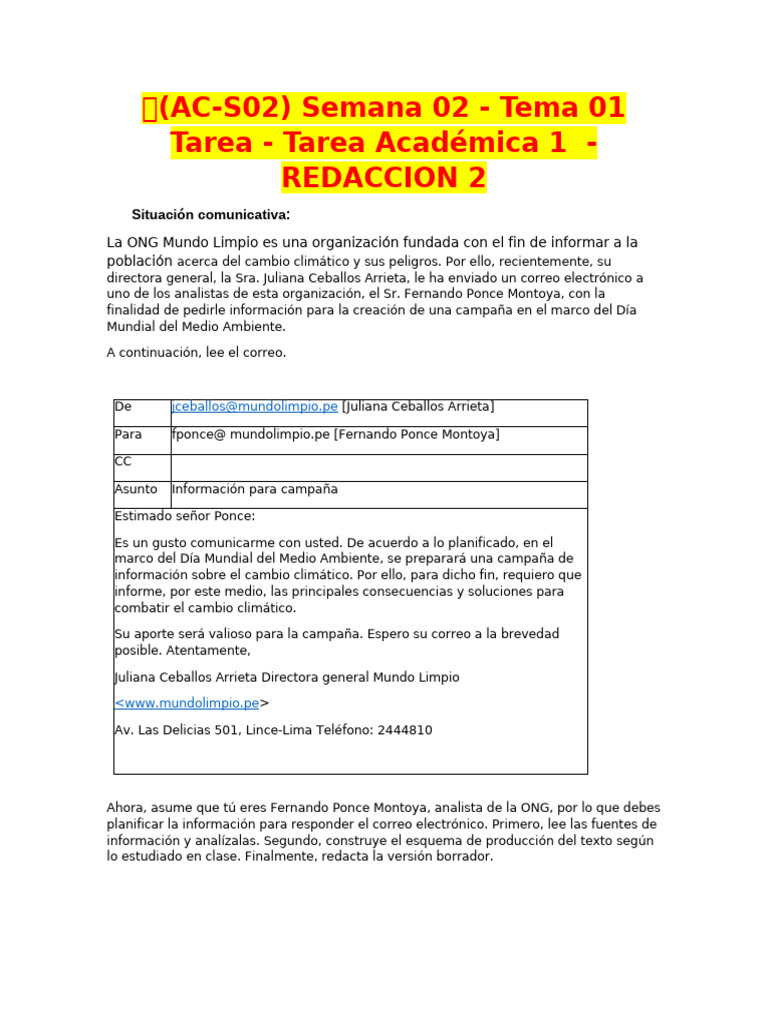 ?(AC-S02) Semana 02 - Tema 01 Tarea - Tarea Académica 1 - REDACCION 2 - () | PDF | Energía ...