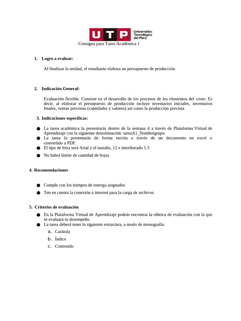 ?(AC-S02) Semana 02 - Tarea Académica 1 - Formulación y Evaluación Presupuestal | PDF | Presupuesto