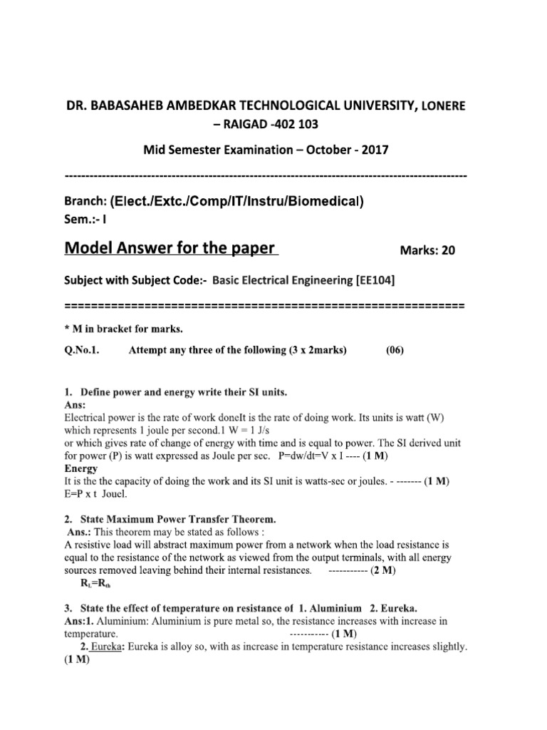 EE104 Model Answer | PDF