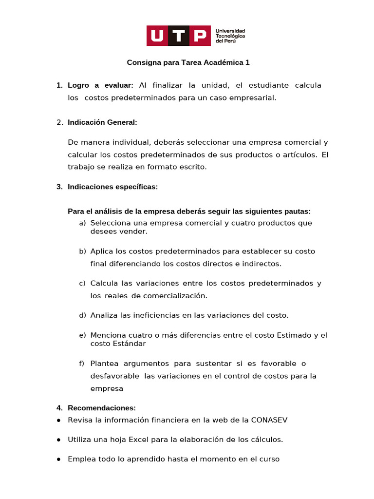 ? (AC–S02) Semana 02 - Tarea Académica 1 - Gestion de Costos | PDF
