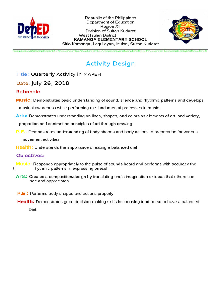 MAPEH Quarterly Activity Design | PDF | Rhythm