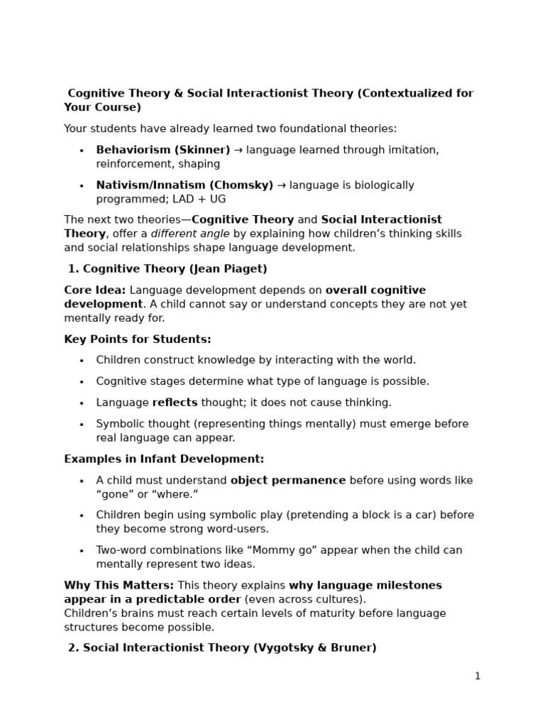 4 theories Comparison | PDF | Language Development | Language Acquisition