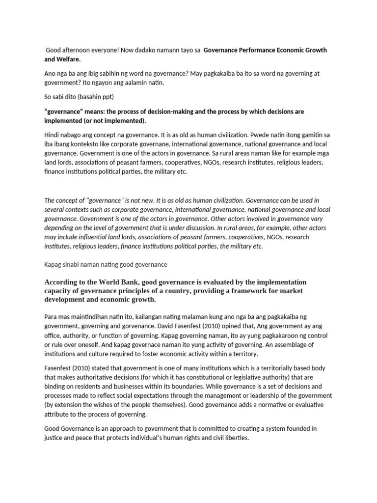 Understanding Governance and Good Governance | PDF | Governance | Good ...