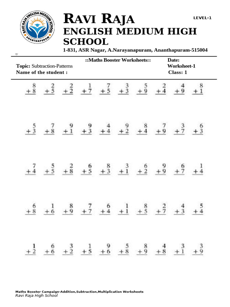 1-Maths Booster Worksheets | PDF | Mathematics | Arithmetic