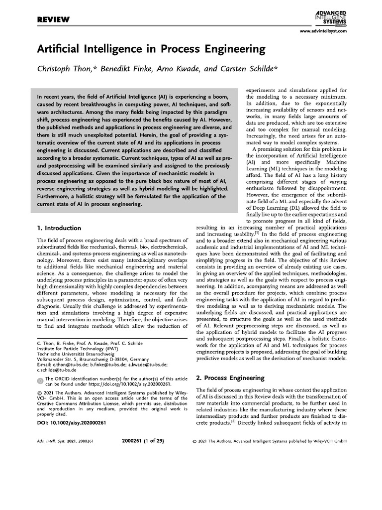 AI in Process Engineering | PDF