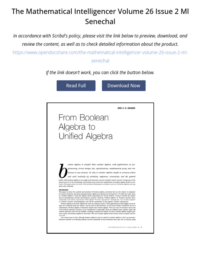 The Mathematical Intelligencer Volume 26 Issue 2 Ml Senechal | PDF ...