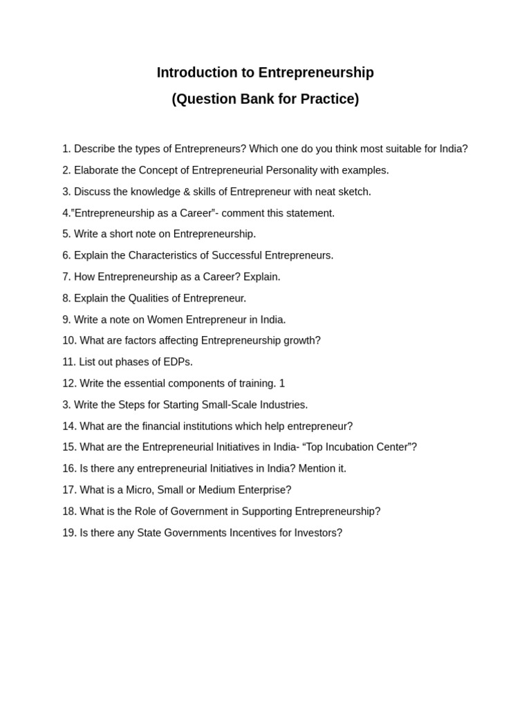 Entrepreneurship Basics: Key Concepts & Questions | PDF