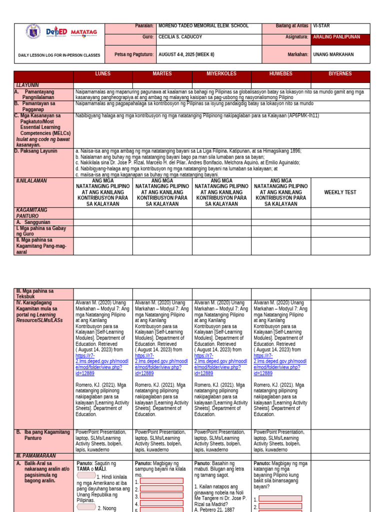 g6 q1w8 Dll AP (Melcs) | PDF