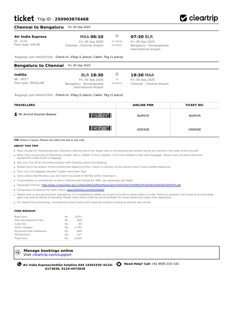 Cleartrip Flight Domestic E-Ticket | PDF | Airport | Airlines