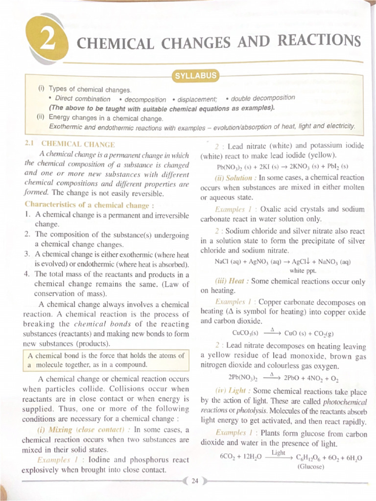 Chemistry Textbook Chapter 2 Chemical Changes and Reactions | PDF