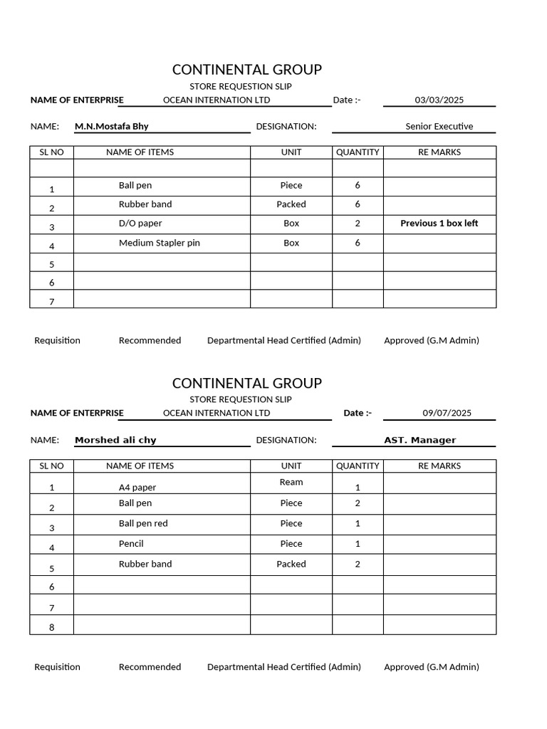 Store Requisition Slip Template | PDF