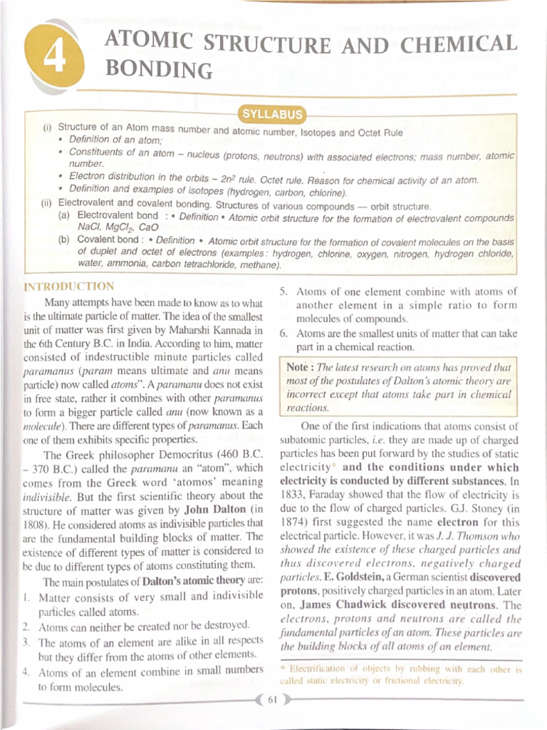 Chemistry Textbook Chapter 4 Atomic Structure and Chemical Bonding | PDF