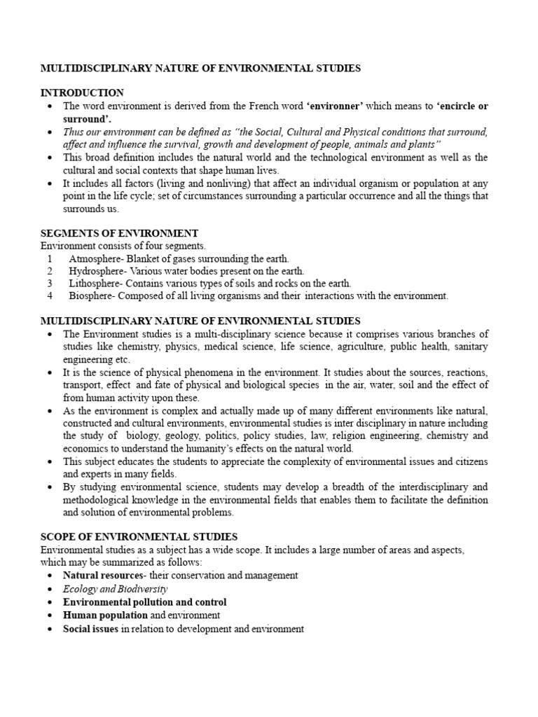 2. Multidisciplinary Nature of Environmental Studies | PDF | Natural ...