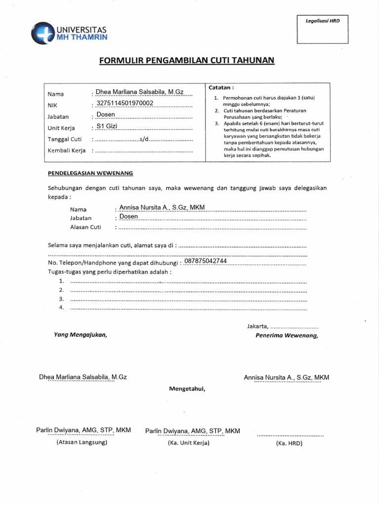 Formulir Pengambilan Cuti HRD | PDF