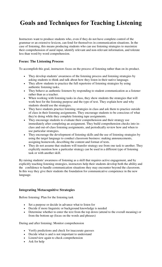 Teaching Effective Listening Strategies | PDF | Reading Comprehension ...