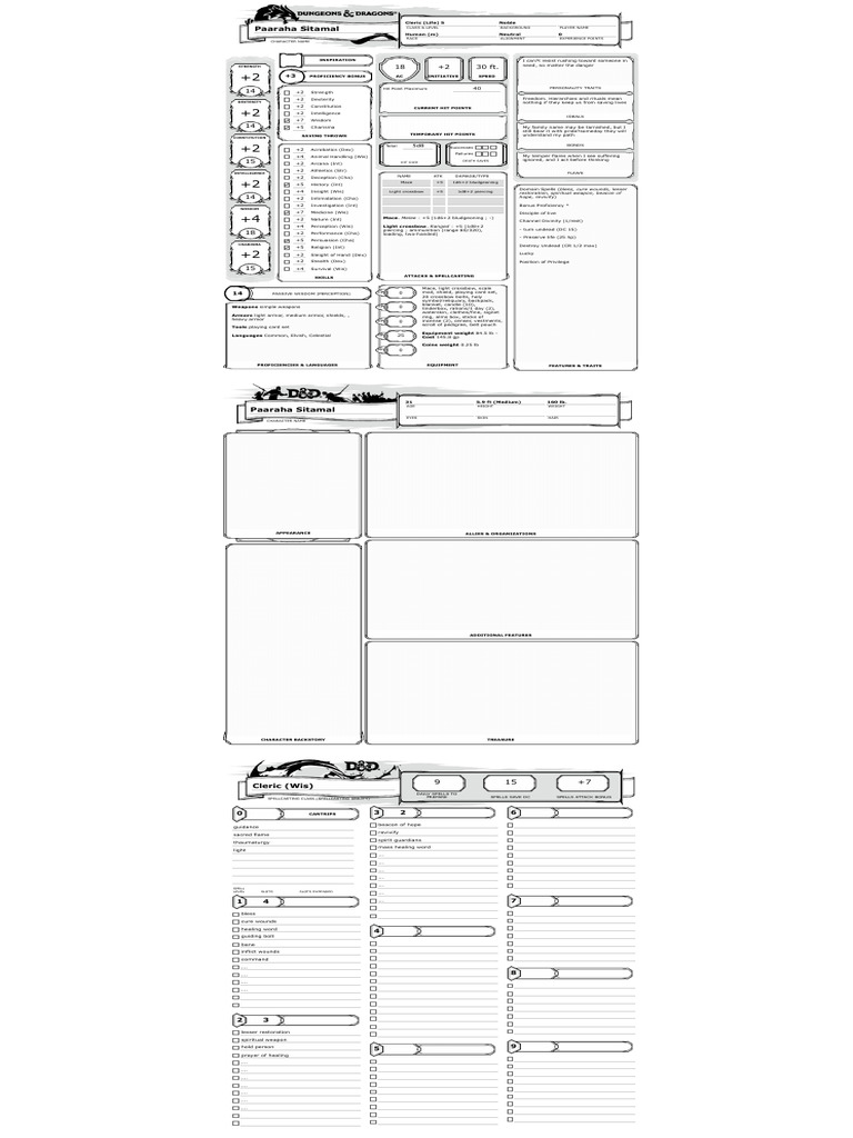 Character Sheet - Cleric | PDF