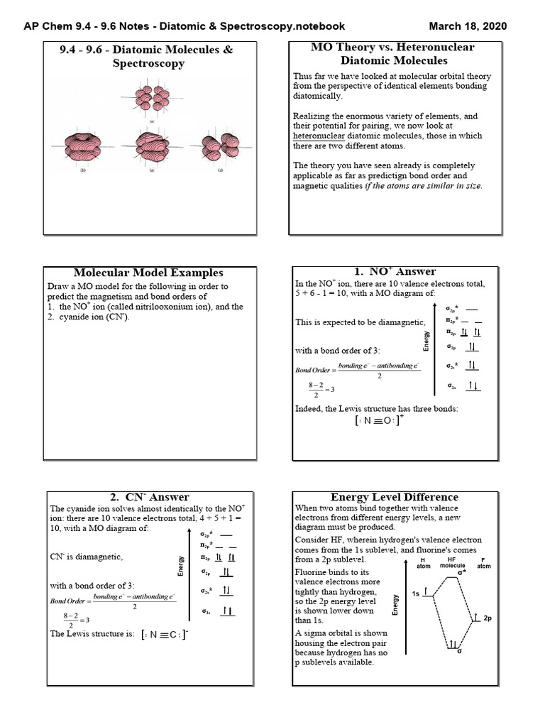 AP Chem 9.4 - 9.6 Notes - Diatomic Spectros | PDF | Molecular Orbital ...