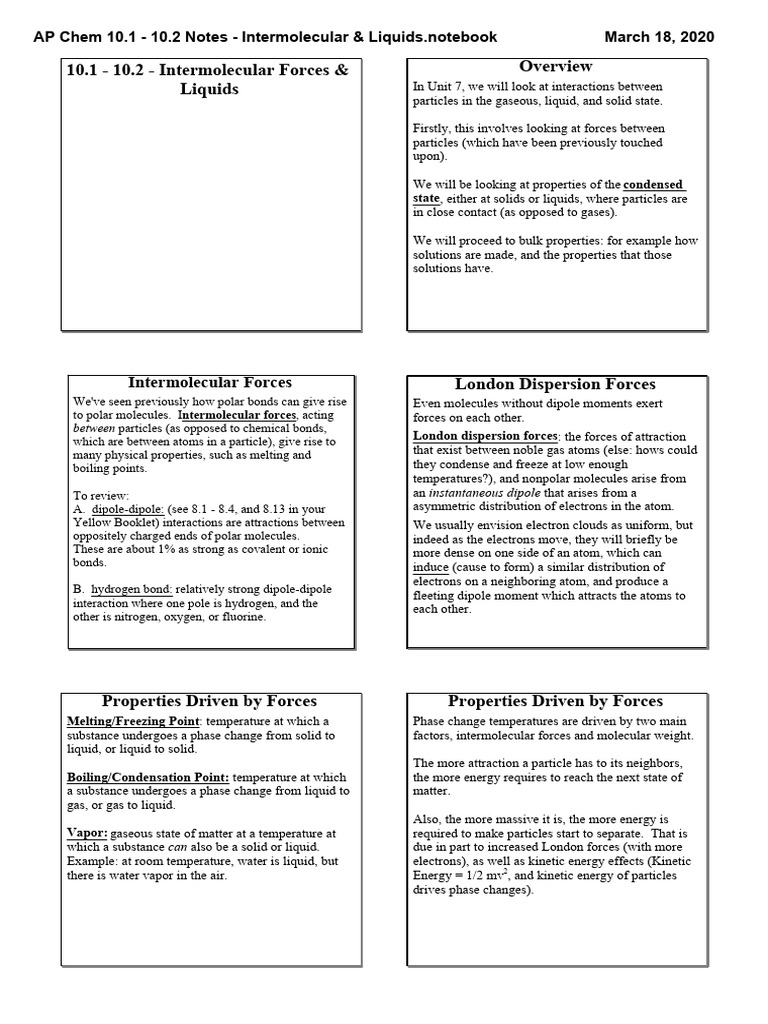 AP Chem 10.1 - 10.2 Notes - Intermolecular Liquids | PDF ...