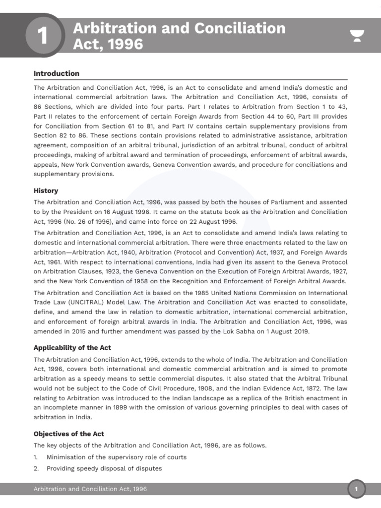 Arbitration and Conciliation Act Overview | PDF | Alternative Dispute ...