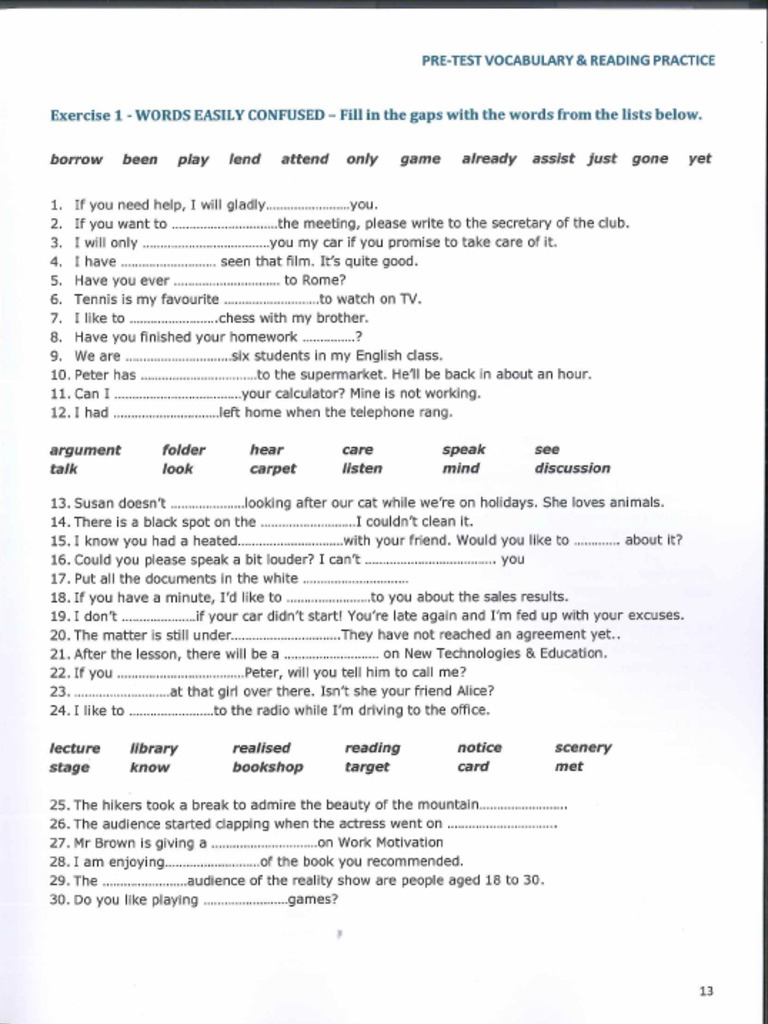 Aptis Pre Test Practice - Pre Test Vocabulary and Reading Exercises (2 ...