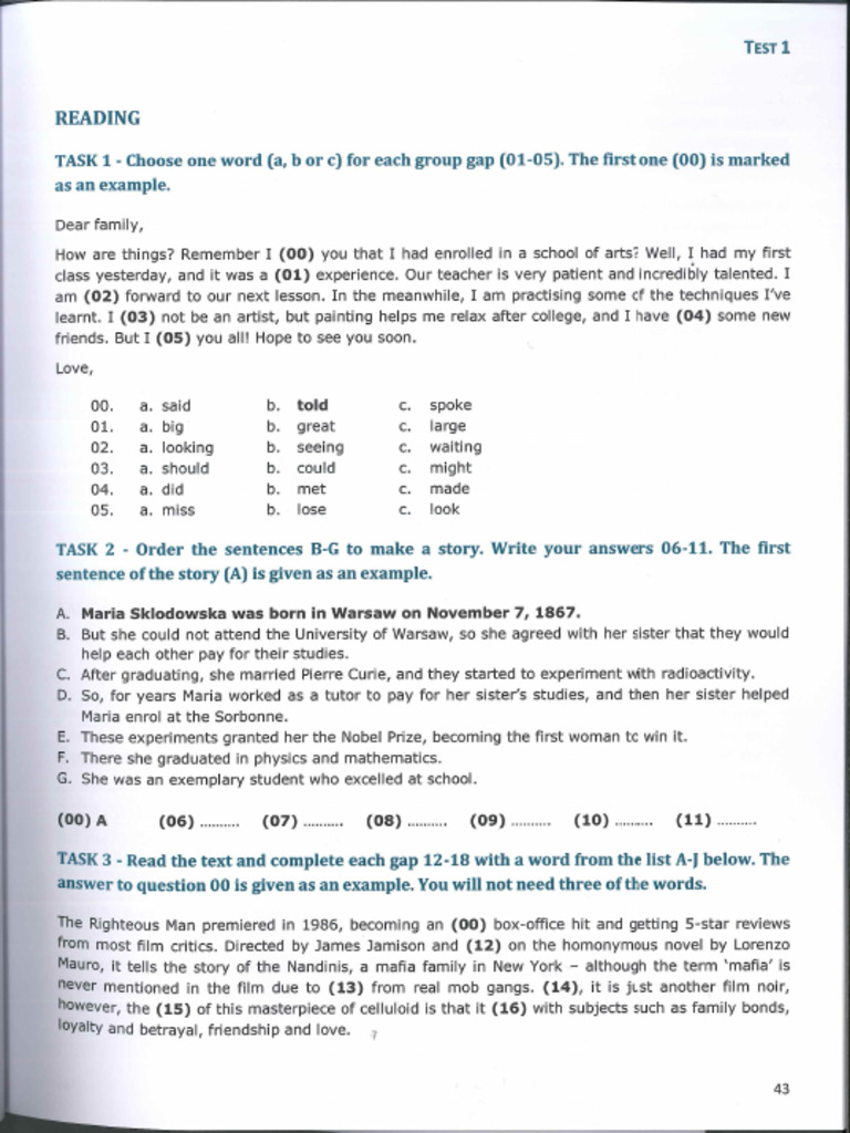 Aptis Pre Test Practice - Test 1 - Reading, Vocabulary and Grammar | PDF