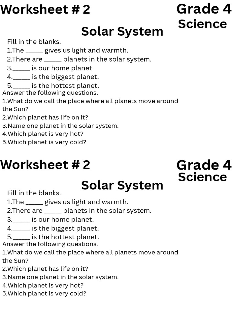 Grade 4 Solar System Worksheet | PDF