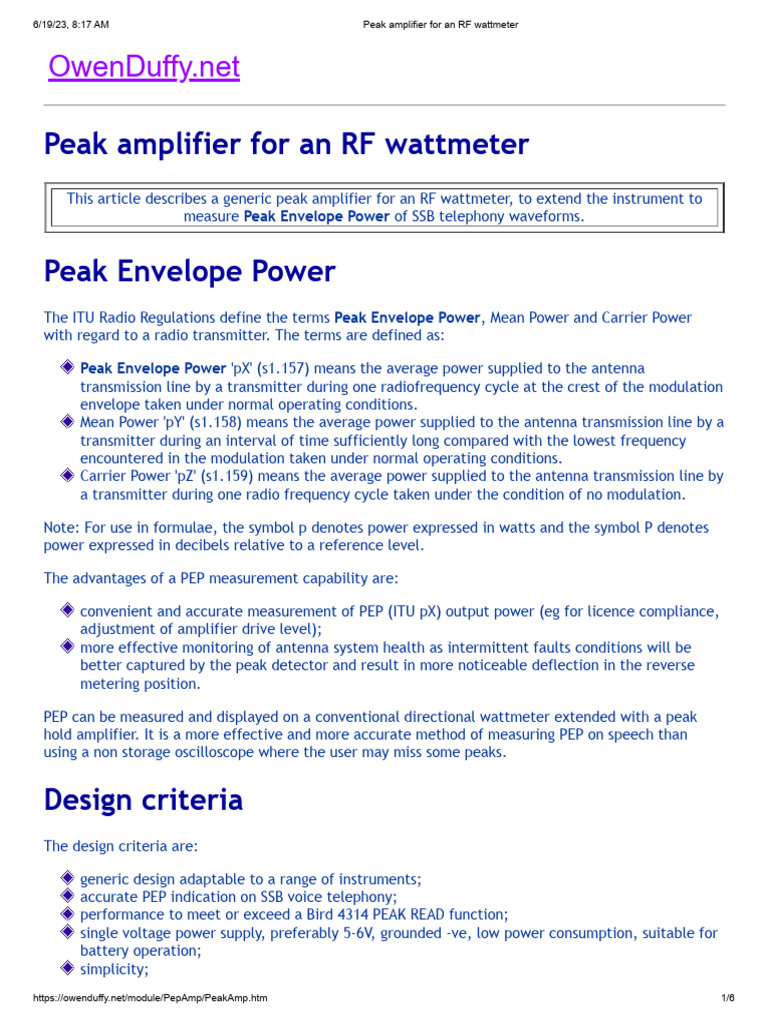 Peak Amplifier for an RF Wattmeter | PDF | Operational Amplifier ...