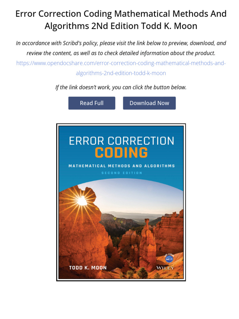 Error Correction Coding Mathematical Methods and Algorithms 2nd Edition ...