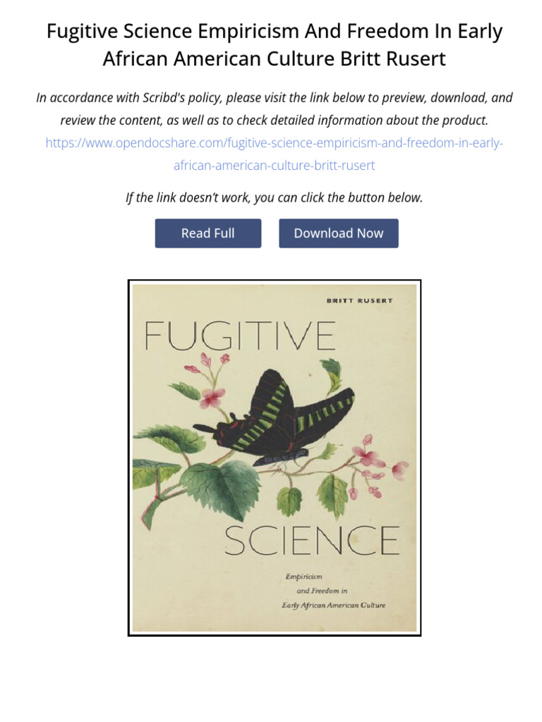 Fugitive Science Empiricism And Freedom In Early African American ...