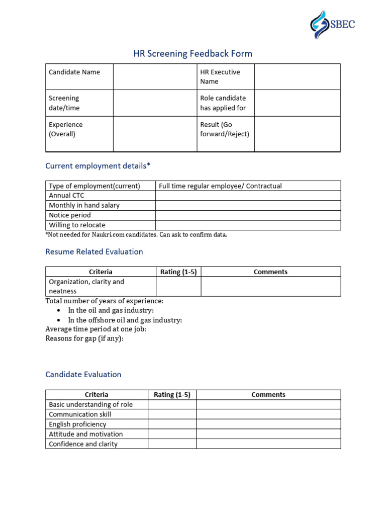 SBEC Screening Form | PDF