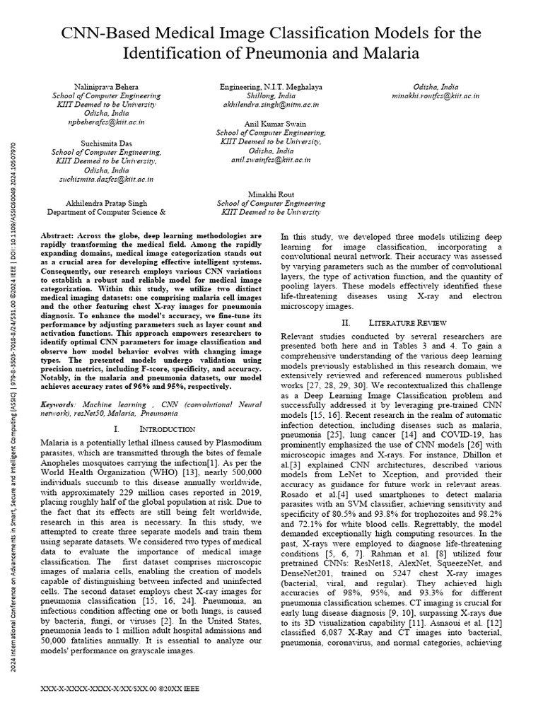 CNN - Based Medical Image Classification Models for the Identification ...
