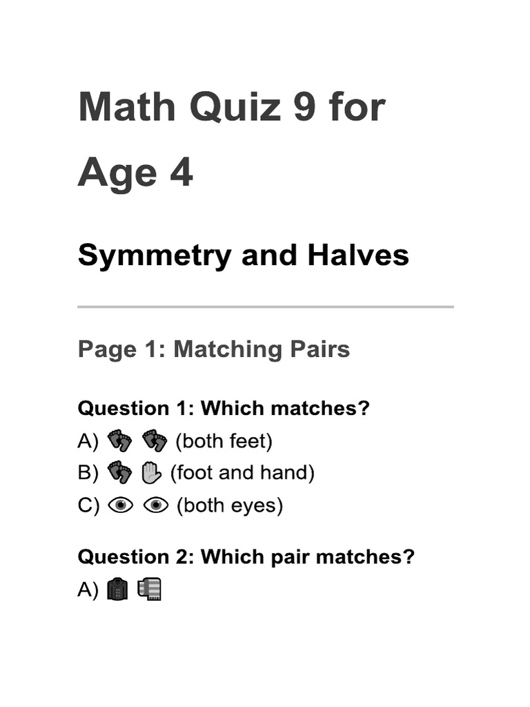 Math Quiz 9 For Age 4 | PDF