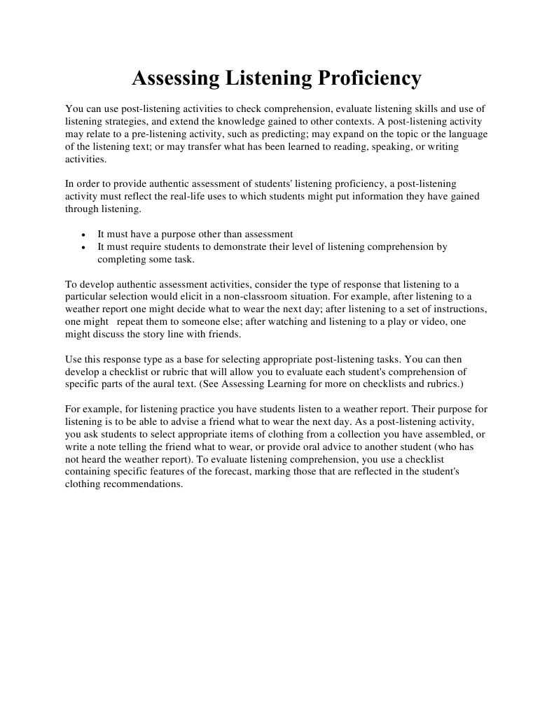 Authentic Assessment of Listening Skills | PDF | Reading Comprehension ...