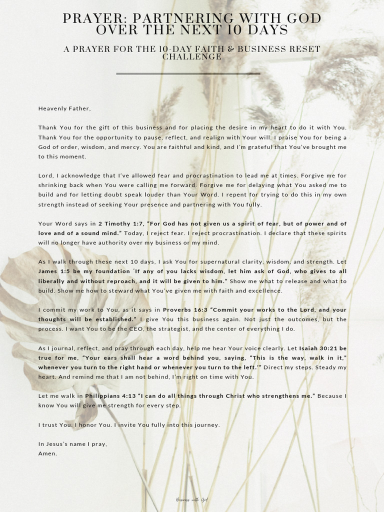 Prayer Partnering With God Over the Next 10 Days Compressed | PDF