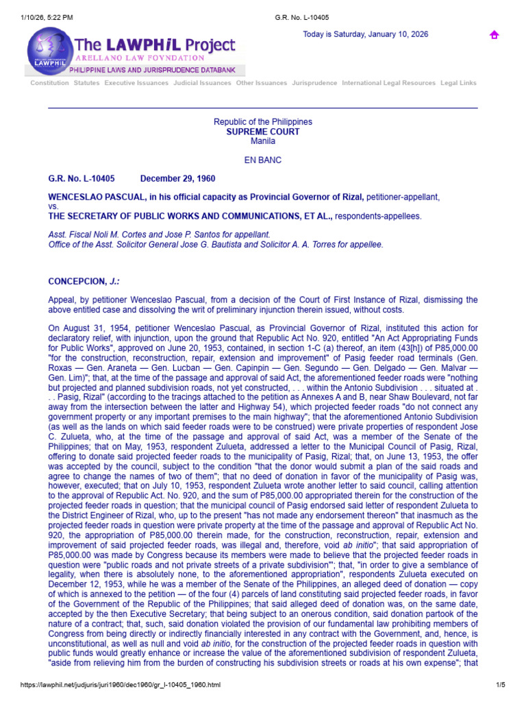 Pascual vs. Secretary of Publuc Works and Communications | PDF ...