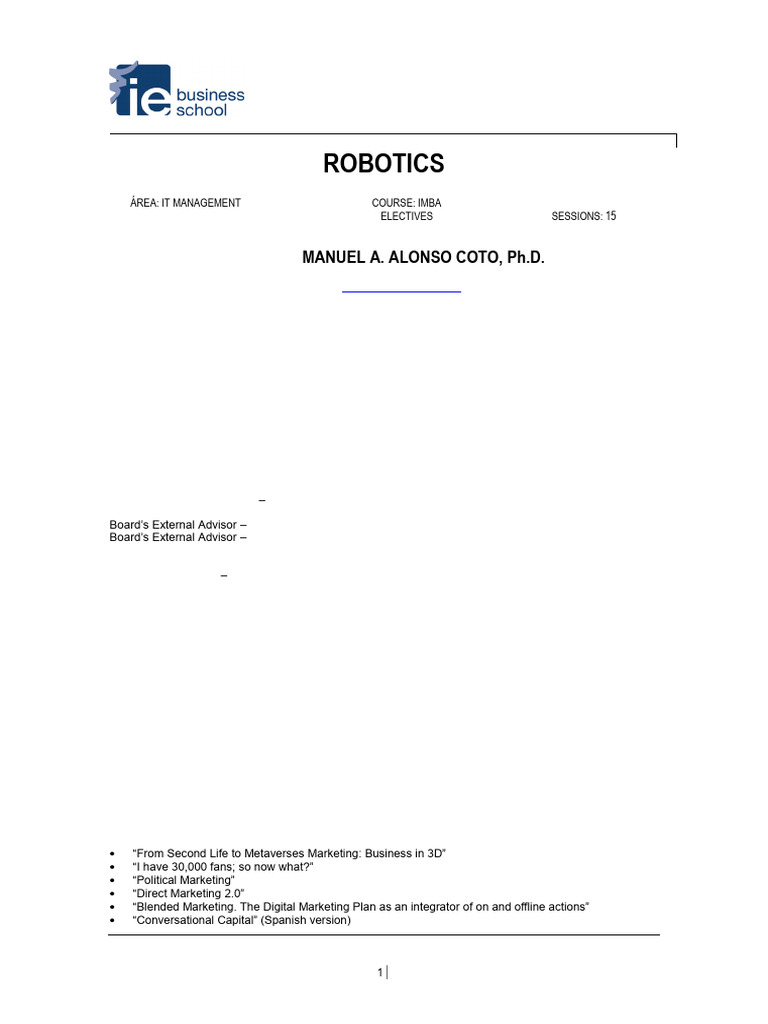 Robotics_manuel Alonso Coto | PDF | Robot | Robotics